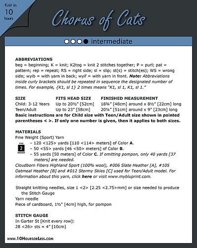 Ravelry: Chorus of Cats pattern by 10 Hours or Less