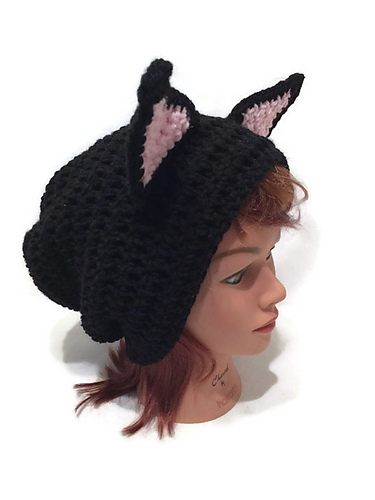 Ravelry: Kawaii Black Slouchy Cat Hat pattern by Megan Sweet