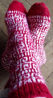 Ravelry: BonnieBroussard's Red Sea Greek Key Socks