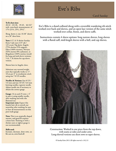 Ravelry: Eve's Ribs pattern by Carol Sunday