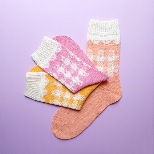 Ravelry: Ice Cream Gingham Socks pattern by Cat Krause