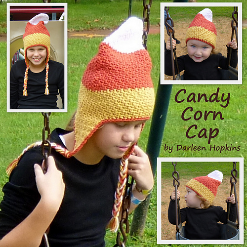 Ravelry: Candy Corn Earflap Hat; Stocking Cap pattern by Darleen Hopkins