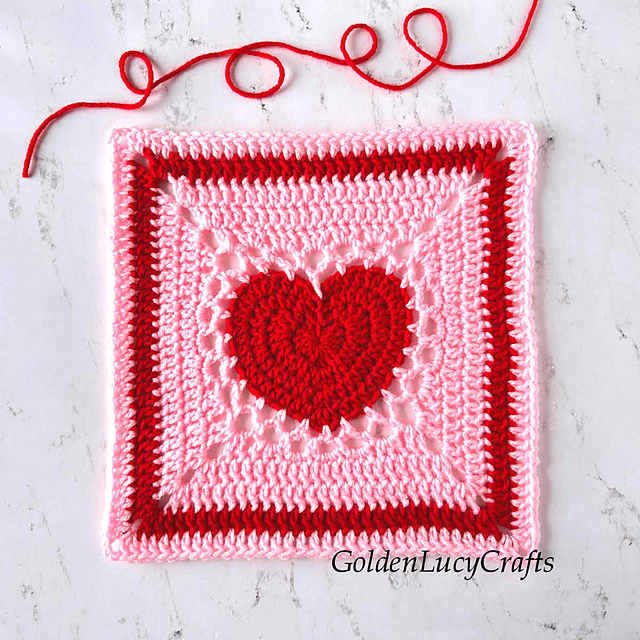 Ravelry: Large 12" Heart Square pattern by GoldenLucyCrafts