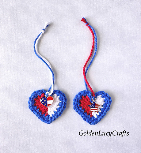 Ravelry: Patriotic Heart Ornaments (3 Designs) pattern by GoldenLucyCrafts