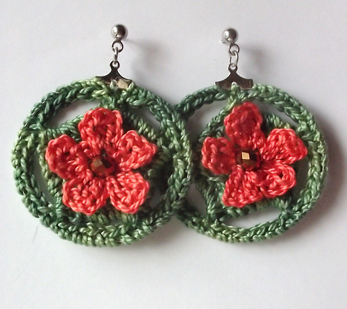 Ravelry: Crocheted Flower Hoop Earrings pattern by Angela Saylor