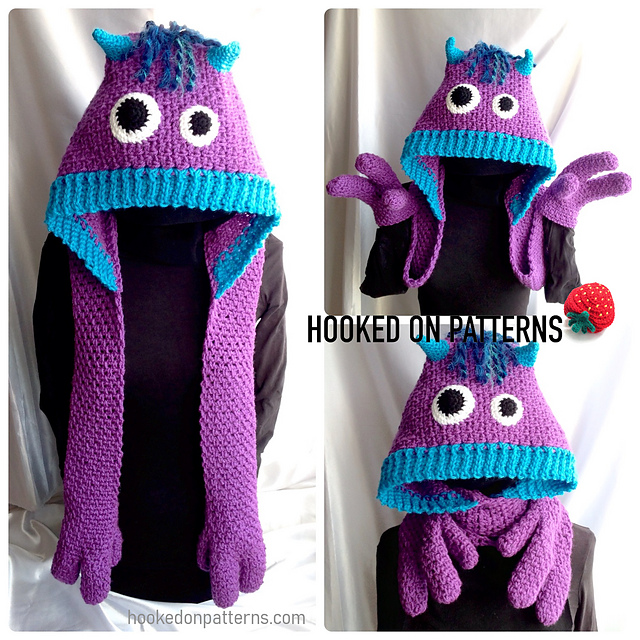Ravelry: Snuggle Monsters Hooded Scarf pattern by Ling Ryan