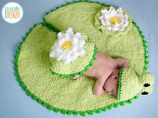 Ravelry: Baby Frog on Lily Pad Hat Rug Set pattern by Ira Rott