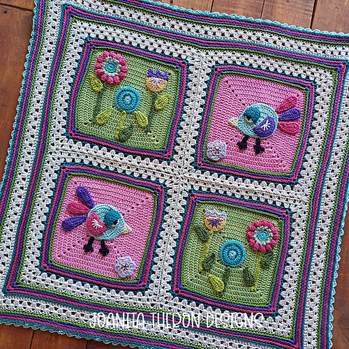 Ravelry: Whimsical Birdy Flower Baby Blanket pattern by Joanita Theron