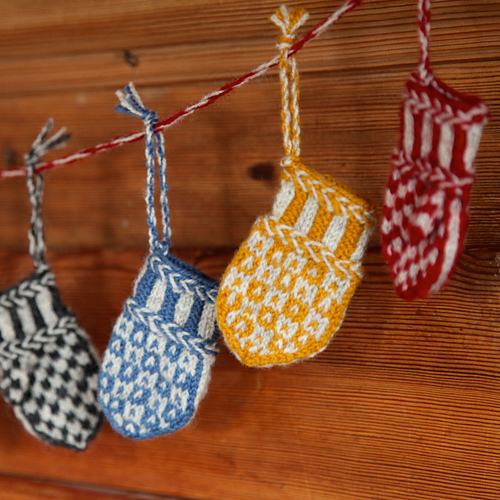 So much fun to design and knit mini mittens for our tree : r/knitting