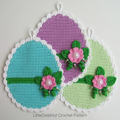 Ravelry: 066 Easter Eggs potholder pattern by LittleOwlsHut