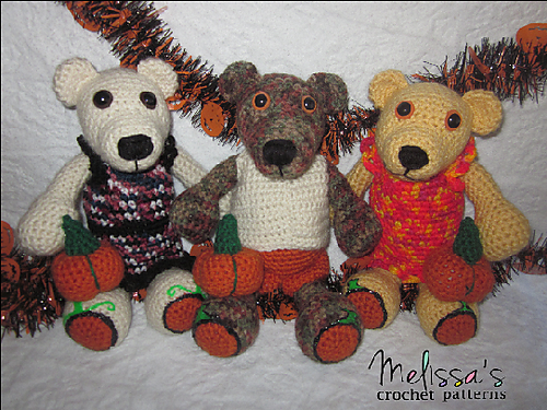 Ravelry: Halloween Pumpkin Bears pattern by Melissa's Crochet Patterns