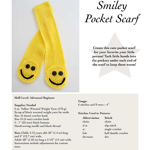 Ravelry: Smiley Pocket Scarf pattern by Lori Thompson