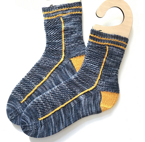 Ravelry: Varsity Beekeeper Socks pattern by Rachel Leggett