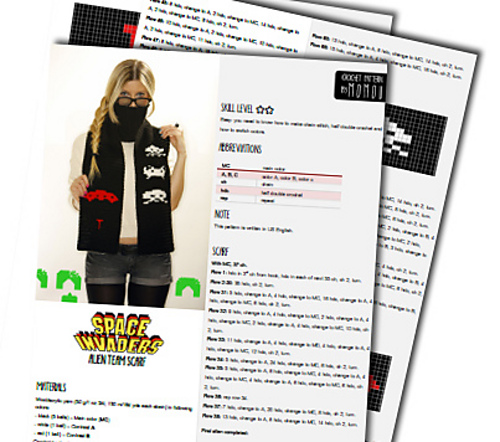 Ravelry: Space Invaders scarf - Alien team pattern by Claudia Zini / Momou