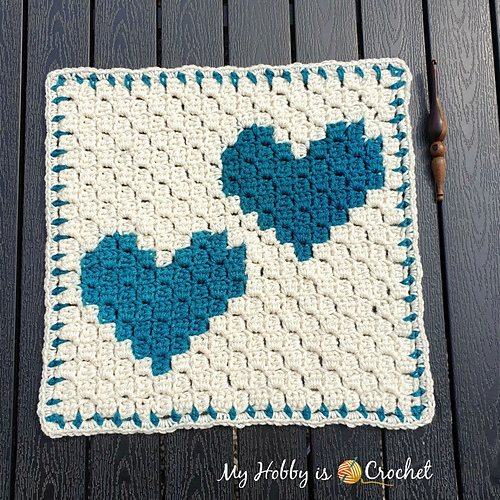 Ravelry: "Two Hearts that beat as One" C2C Square pattern by Kinga Erdem