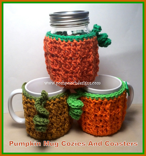 Ravelry: Pumpkin Coffee Mug Cozies pattern by Sara Sach