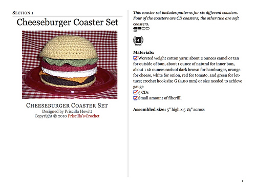 Ravelry: Cheeseburger Coaster Set pattern by Priscilla Hewitt