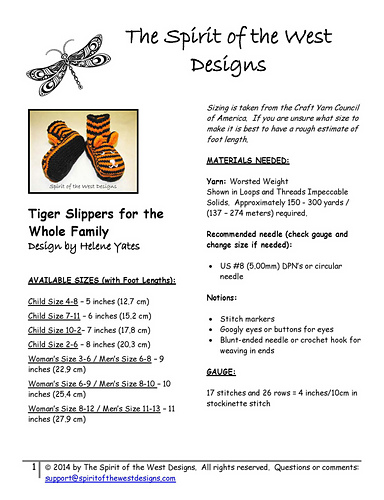 Ravelry: Tiger Slippers For The Whole Family pattern by Spirit West Designs