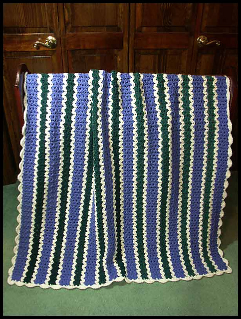 Ravelry: RitaMiller's Cluster V-Stitch Striped Blanket with Shell Border