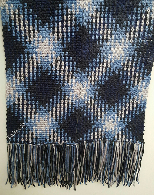 Ravelry: RockinLola's blue camo planned pooling scarf