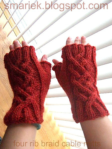 Ravelry: Four Rib Braid Cable Mitts pattern by SmarieK