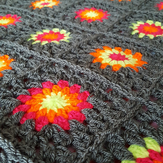 Ravelry: TheSunroom's Striking Grey Neon Crochet BLANKET Retro Sunburst