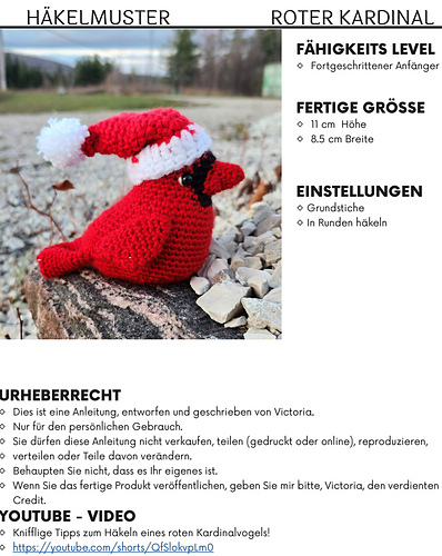 Ravelry: Cardinal Bird with Santa Hat pattern by Tory Pace
