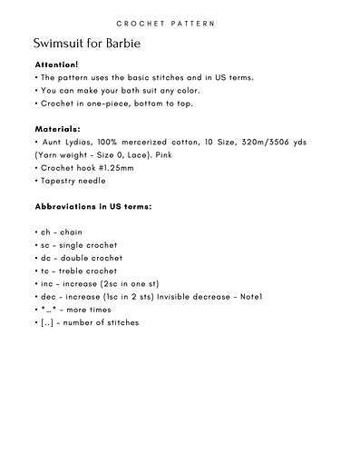 Ravelry: Swimsuit for Barbie pattern by Tory Pace