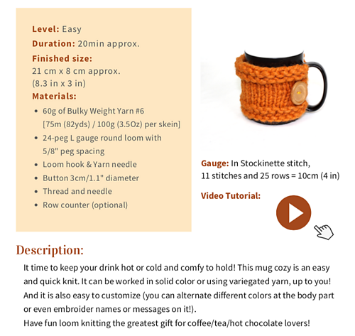 Ravelry: Loom Knit Mug Cozy pattern by Mireia Marcet