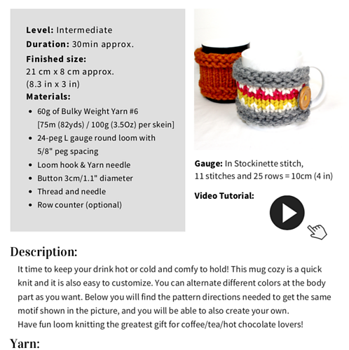 Ravelry: Loom Knit Mug Cozy pattern by Mireia Marcet