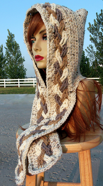 Ravelry: Tri-color Cable Braid Scoodie pattern by Shana Galbraith