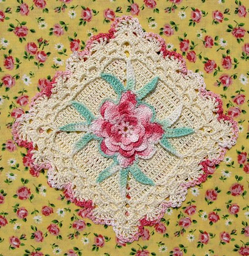 Ravelry: Rose Centered Square Decorative Potholder pattern by Elizabeth ...
