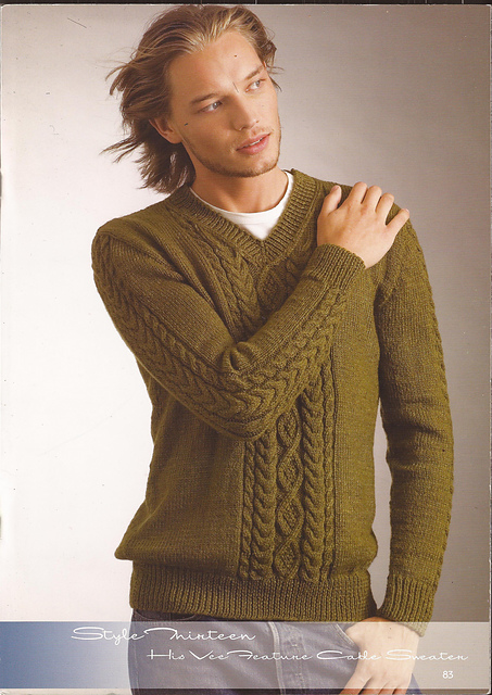 Ravelry: 13. His Feature Cable and rib Sweater pattern by Patons Australia