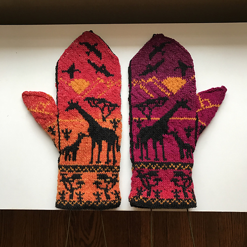 Ravelry: Giraffes at Sunset Mittens pattern by Erica Mount