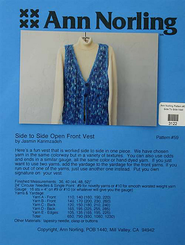 Ravelry: Ann Norling #59, Side to Side Open Front Vest - patterns