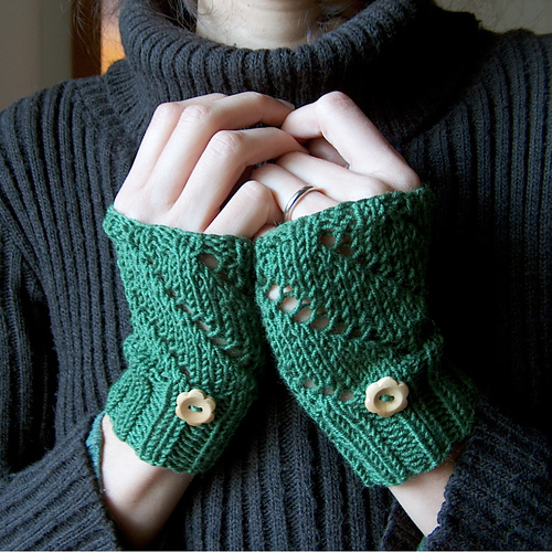 Ravelry: Diagonal Eyelet Hand Warmers pattern by creativeyarn