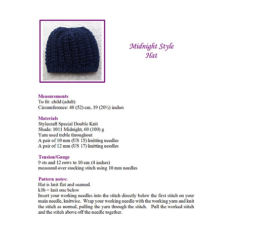 Ravelry: Midnight Style Hat pattern by Esther Kate
