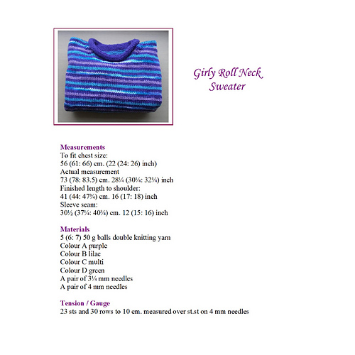 Ravelry: Girly Roll Neck Sweater pattern by Esther Kate