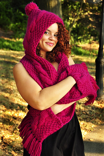 Ravelry: Trifecta Cable Knit Hooded Scarf with Pockets pattern by ...