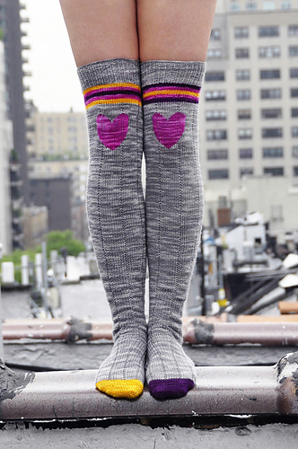 Ravelry: "Roller Girl" Heart Knee Patch Striped Socks pattern by Lauren ...