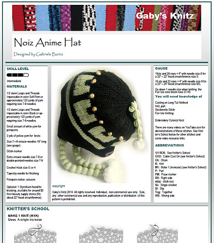 Ravelry: Noiz Anime Hat pattern by Gabriele Burris