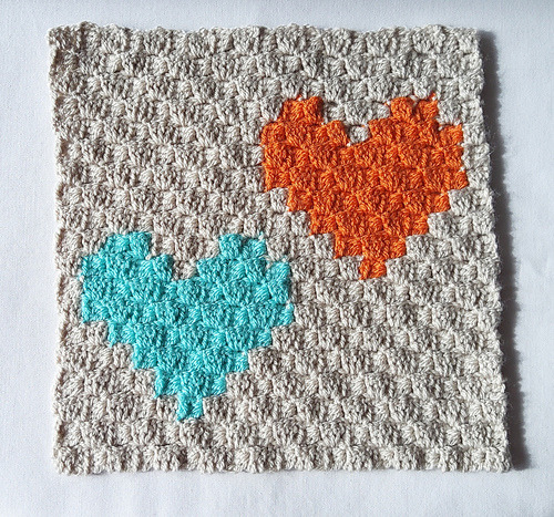 Ravelry: "Two Hearts that beat as One" C2C Square pattern by Kinga Erdem