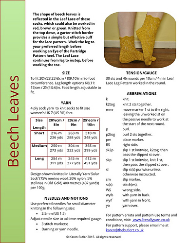 Ravelry: Beech Leaves Socks pattern by Karen Butler