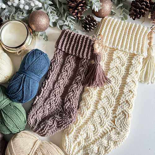 Ravelry: Cozy Cottage Cabled Stocking pattern by MJ's Off The Hook Designs