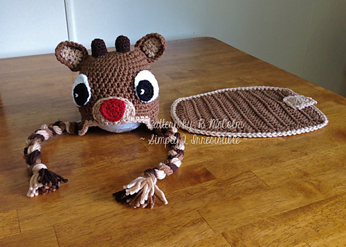 Ravelry: Rudolph Reindeer Beanie Cover Set pattern by Ruth McColm