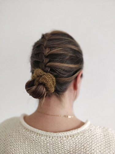 Made this cute scrunchie with leftover yarn to match the sweater I ...