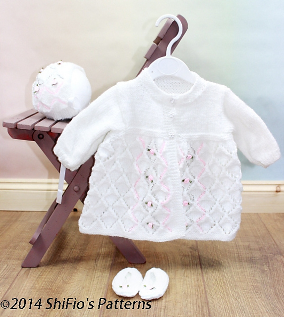 Ravelry: Lacy Diamonds Matinee Coat & Bonnet pattern by ShiFio's Patterns