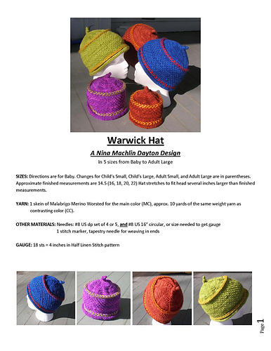 Ravelry: Warwick Hat pattern by Nina Machlin Dayton