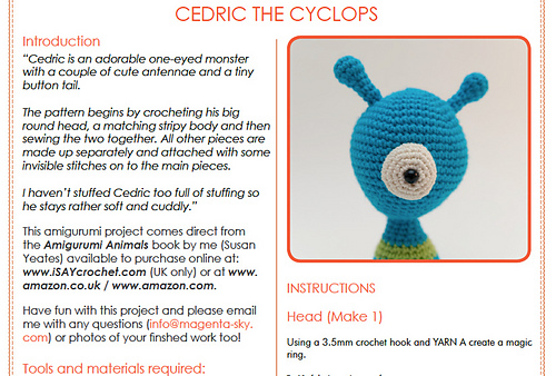 Ravelry: Cedric the Cyclops (Crochet Toy) pattern by Susan Yeates