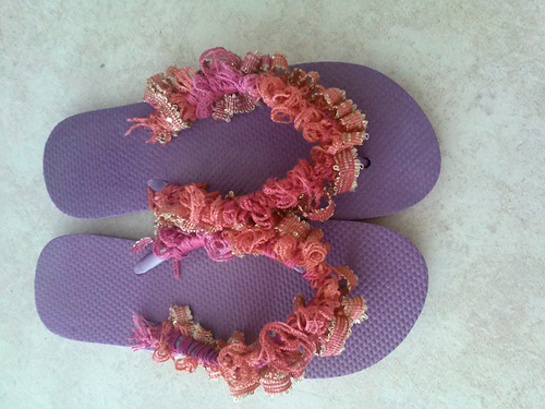 Ravelry: Crochet Flip Flops with Ruffle Yarn, Pom Pom Yarn, Fun Fur and ...